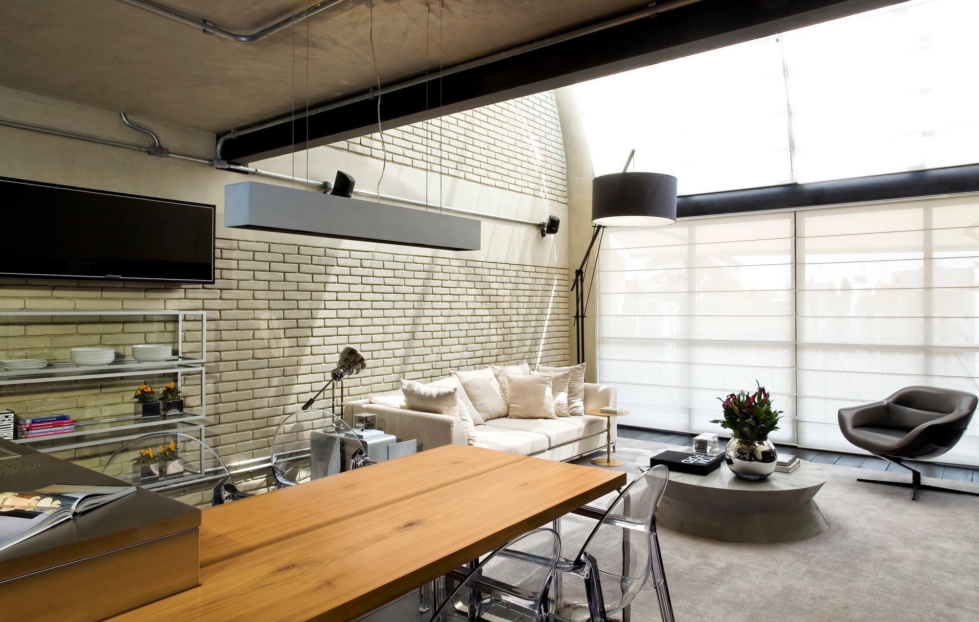 Industrial Loft in Sao Paulo Features Dazzling Arc Floor Lamp